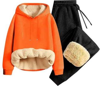 Generico Combinaison dhiver pour femme de sport en polaire chaude compl&egrave;te en molleton avec fermeture &eacute;clair &agrave; capuche et pantalon en velours complet 2 pi&egrave;ces 