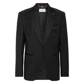 Philipp Plein Wool Blazer Lord Fit Monogram - - Jackets - Herren - Schwarzk - XL