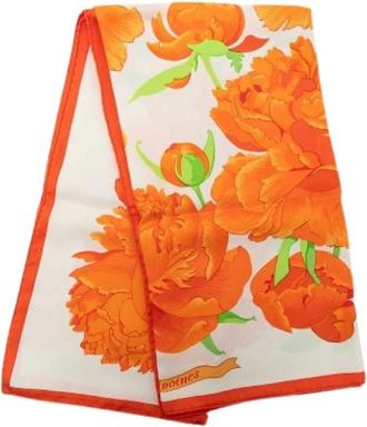 Herm&egrave;s &Eacute;charpe Les Pivoines doccasion - Femme - Pre-owned - Orange - Taille: ONE Size