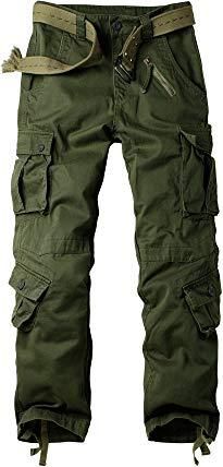OCHENTA Pantalon cargo décontracté en coton lavé Pour homme - Vert - W30