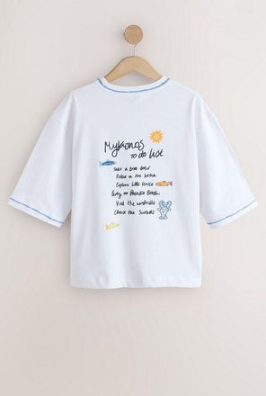 Next T-Shirt Kurzarm-T-Shirt mit Perlenverzierung und Grafik (1-tlg)