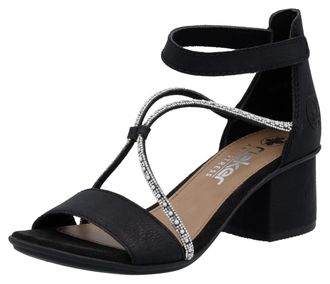 Rieker Sandalette RIEKER, Damen, Gr. 36, schwarz, Lederimitat, unifarben, Schuhe Sandalette, Sommerschuh, Sandale, Blockabsatz, mit praktischem Klettverschlu