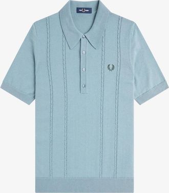 Fred Perry Feinstrick-Poloshirt mit Zopfmuster und Logo-Aufn&auml;her in