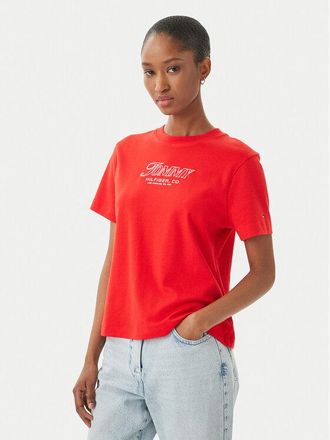 Tommy Hilfiger T-Shirt Logo Interlock WW0WW48707 Rot Regular Fit