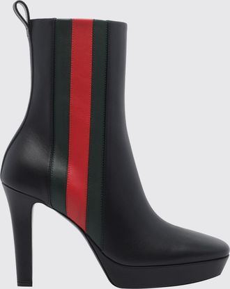 Gucci Stiefeletten aus Kalbsleder mit Web-Detail und Stiletto-Absatz