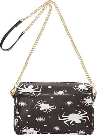 HMZXZ Sac à bandoulière noir avec araignées blanches pour femmes, sacs à main en cuir, petits sacs à main à bandoulière araignée