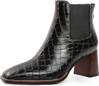 elashe Bottines Femme Talon, Boots pour Femme Noires, Bottes avec Talon &eacute;pais Block de 6 cm - Design &agrave; Bout Carr&eacute; &Eacute;l&eacute;gant, avec Fermeture &Eacute;clair et &Eacute;lastique