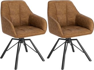 Woltu Esszimmerstühle drehbar 2er Set, für Esszimmer Wohnzimmer, Bequeme Küchenstühle gepolstert mit Armlehnen Rückenlehne, mit Kunstlederbezug, Hellbraun