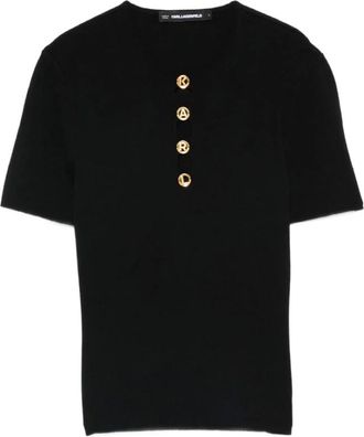 Karl Lagerfeld Femme, Tops, Noir, Taille: 38 FR T-shirt &agrave; col rond