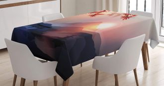 Abakuhaus asiatisch Tischdecke, Majestätische Himalaya-Gipfel, Für den Inn und Outdoor Bereich geeignet Waschbar Druck Klar Kein Verblassen, 140 x 200 cm, Rosa 