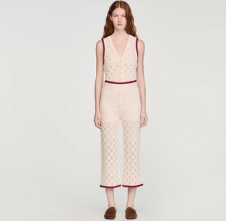 Sandro Pantalon en maille look crochet