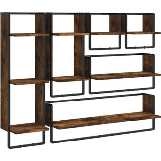 vidaXL 6-tlg. Wandregal-Set mit Stangen R&auml;uchereiche Holzwerkstoff Vidaxl