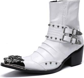 Generic Bottines Chelsea décontractées en cuir pour homme - Bout pointu - Fermeture éclair décorative avec boucles - Pour fête, mariage, discothèque, chanteur