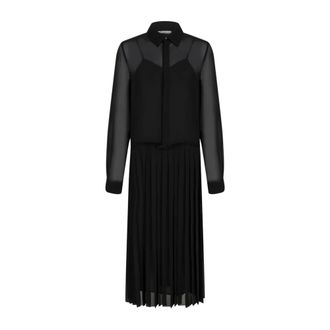 Ami Pleated Midi Dress - - Dresses - Damen - Schwarzk - XS