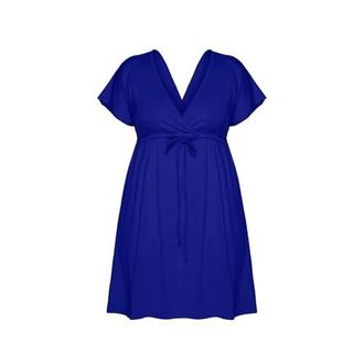 Generic Robe d&eacute;t&eacute; d&eacute;contract&eacute;e &agrave; manches courtes et col en V profond pour femme - Grande taille - Robe d&eacute;t&eacute; boh&egrave;me pour la plage, les vacances - Essentiels de