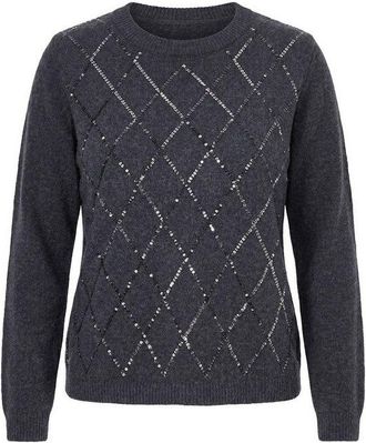 Ulla Popken Strickpullover Pullover Pailletten-Rhomben Rundhals Langarm