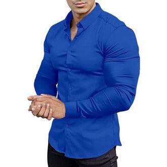 Generic Chemise &agrave; manches longues pour homme - Infroissable - Coupe musculaire - Respirante - Pour le travail, la gym, les affaires - Avec boutonni&egrave;re - Chemi