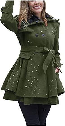 Generic Vestes pour femmes en fausse laine pour femmes, manteau chaud et mince, manteau &eacute;pais &agrave; boutons, manteaux dhiver longs, vert militaire, XXL