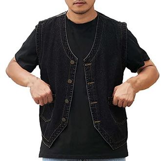 Generic Gilet en jean pour homme avec col en V, boutonn&eacute;, coupe ample, minimaliste, polyvalent, uni, tendance et d&eacute;contract&eacute;, gilet l&eacute;ger et confortable avec 