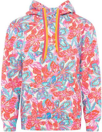 Zwillingsherz Hoodie Flower Sparkles farbenfrohes florales Muster, Neondetails, Kapuze, Fronttasche