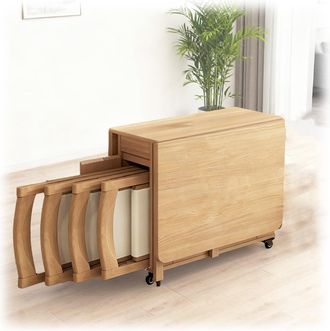 Generic Klappbares Esstisch-Set, Tragbarer Massivholztisch mit 4 St&uuml;hlen und Schubladen, Moderne Esszimmerm&ouml;bel aus Holz for Zuhause, K&uuml;che, Wohnzimmer