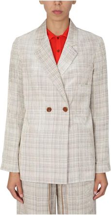 Alysi Femme, Vestes, Beige, Taille: 36 FR Velvet Check Double-Breasted Blazer
