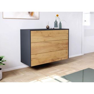 Magnolia Home Sideboard Kommode Hero B h&auml;ngend 100cm 3 Pushausz&uuml;ge Grafit Eiche