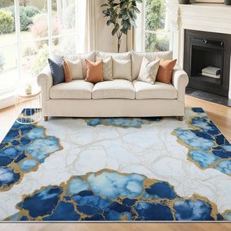 Generic Tapis Salon Marbre Abstrait De Luxe, Moquette Lavable en Machine avec Dessous Antid&eacute;rapant, Tapis D&eacute;coratif pour Chambre Cuisine Entr&eacute;e et Maison, Ble
