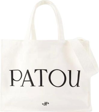 Patou Femme, Sacs, Blanc, Taille: ONE Size Logo Canvas Tote Bag
