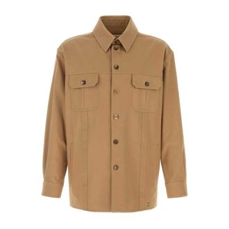 Valentino Garavani Homme, Chemises, Brun, Taille: L Veste chemise en gabardine de coton avec VLogo