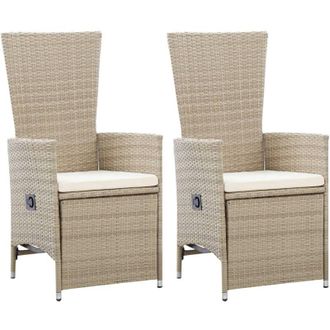 vidaXL Vidaxl - Chaises inclinables 2 pcs et coussins R&eacute;sine tress&eacute;e Beige