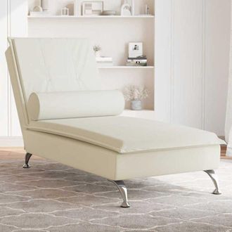 vidaXL Massage-Chaiselongue mit Nackenrolle Creme Samt - Vidaxl