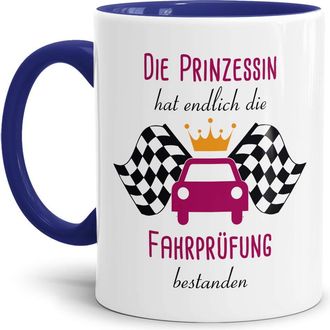 Tassendruck Spruch-Tasse zum Führerschein - Prinzessin - Innen & Henkel Dunkelblau - Mug/Cup/Becher/Lustig/Geschenk-Idee/Beste Qualität