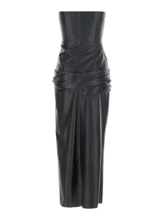 The Attico Womens Black Off-Shoulder Leather Midi Dress Lamb
