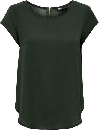 Only Damen Einfarbige Kurzarm Bluse Basic Rundhals Ausschnitt Blusen T-Shirt Blouse Oberteil ONLVIC, 15142784,Verde (Green Rosin),44