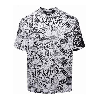 Just Cavalli Homme, Tops, Multicolore, Taille: M T-shirt Blanc en Coton avec Imprimé All Over