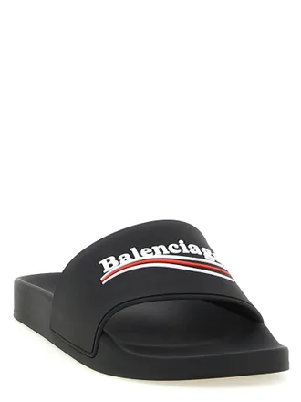 Balenciaga Logo-Embroidered Rubber Slides - Black