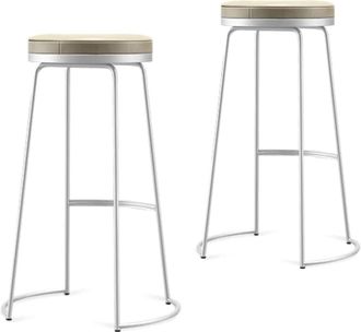 Generic Set mit 2 Barhockern, wei&szlig;e Barhocker mit Kunstledersitz und wei&szlig;en Metallbeinen, ergonomisch gepolsterte St&uuml;hle