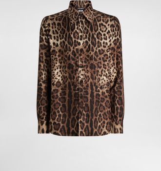 Dolce & Gabbana Leopard-print Gold Twill Shirt - Mann Hemden Animalprint 41