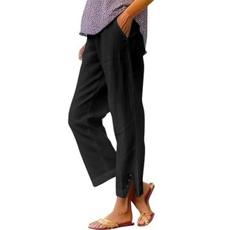 Generic Pantalon d&eacute;t&eacute; 7/8 pour femme - L&eacute;ger - Avec cordon de serrage et poches - Pantalon en coton et lin - Pantalon &eacute;l&eacute;gant et a&eacute;r&eacute; - D&eacute;contract&eacute; - Conforta
