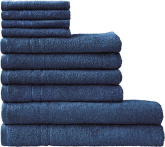 Dyckhoff Kristall Handtuch Set, 10-teilig, Reine Baumwolle, Oeko-TEX Zertifiziert, Marine, 50x100cm, 70x140cm, 30x30cm