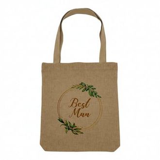 Fabulous Sac Shopping Tote Bag Aspect Lin - Best Man Wedding Engaged Flower Circle - Sac de Courses Toile Epaisse 360g Beige Naturel Cabas Port&eacute; Epaule Solide 