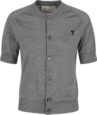 Ami Femme, Pulls, Gris, Taille: 42 FR Quota Short Sleeves Crewneck Cardigan