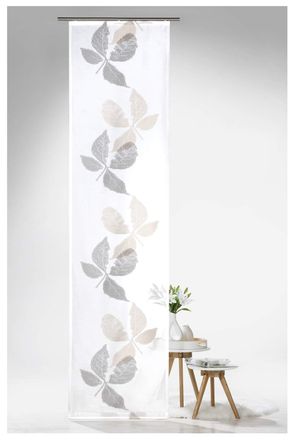 Heimtexland Schiebegardine Batist Pure Nature Bl&auml;tter 245x60 Fl&auml;chenvorhang Schiebevorhang Transparent Wei&szlig; Grau Typ638