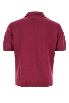 Ermenegildo Zegna Mens Silk Polo Shirt Purple Linen Cashmere