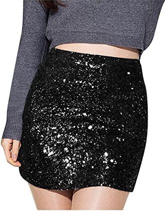 Generic Jupe crayon pour femme - Taille haute - Taille haute - Solide - Sexy - &Eacute;l&eacute;gante - Brillante - Mini jupe moulante - Tenue de soir&eacute;e - Costume de carnav