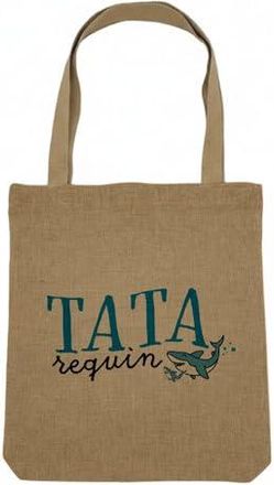 Fabulous Sac Shopping Tote Bag Aspect Lin - Tata Requin Famille Mignon Animal - Sac de Courses Toile Epaisse 360g Beige Naturel Cabas Port&eacute; Epaule Solide Impri