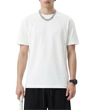 Generic T-shirt d&eacute;contract&eacute; &agrave; manches courtes pour homme - T-shirt basique respirant en coton m&eacute;lang&eacute; - T-shirt d&eacute;t&eacute; d&eacute;contract&eacute; et &eacute;l&eacute;gant, blanc, XXL
