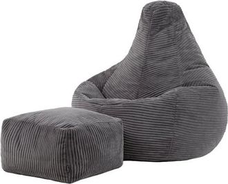 Icon Brand Dalton Sitzsack mit Hocker Cord, Dunkelgrau, Gaming Sitzsack Erwachsene mit F&uuml;llung, Bean Bag, Cord Sessel, Lounge Sessel, Lounge Stuhl, Schlafzimmer,