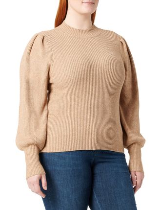 Only Damen ONLKATIA L/S Highneck Pullover KNT NOOS Strickpullover, Toasted Coconut/Detail:w. Melange,XL